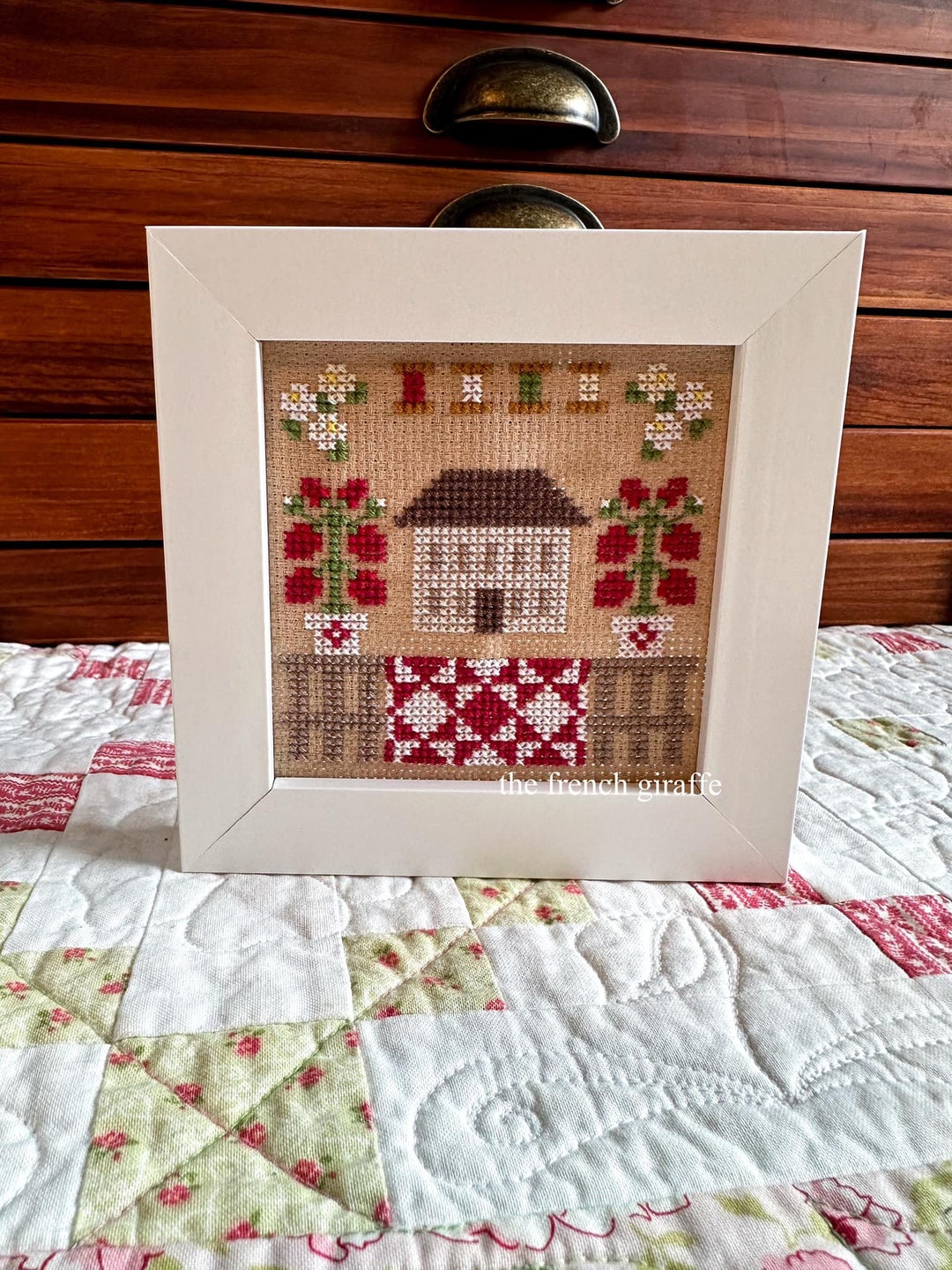 Saltbox House Cross Stitch Pattern: Red Quilt Block, Strawberry Blossom ...