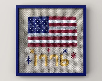 4x4 America the Beautiful Original 13 Colonies Flag Fireworks Crossstitch 4th of July Patriotic ...