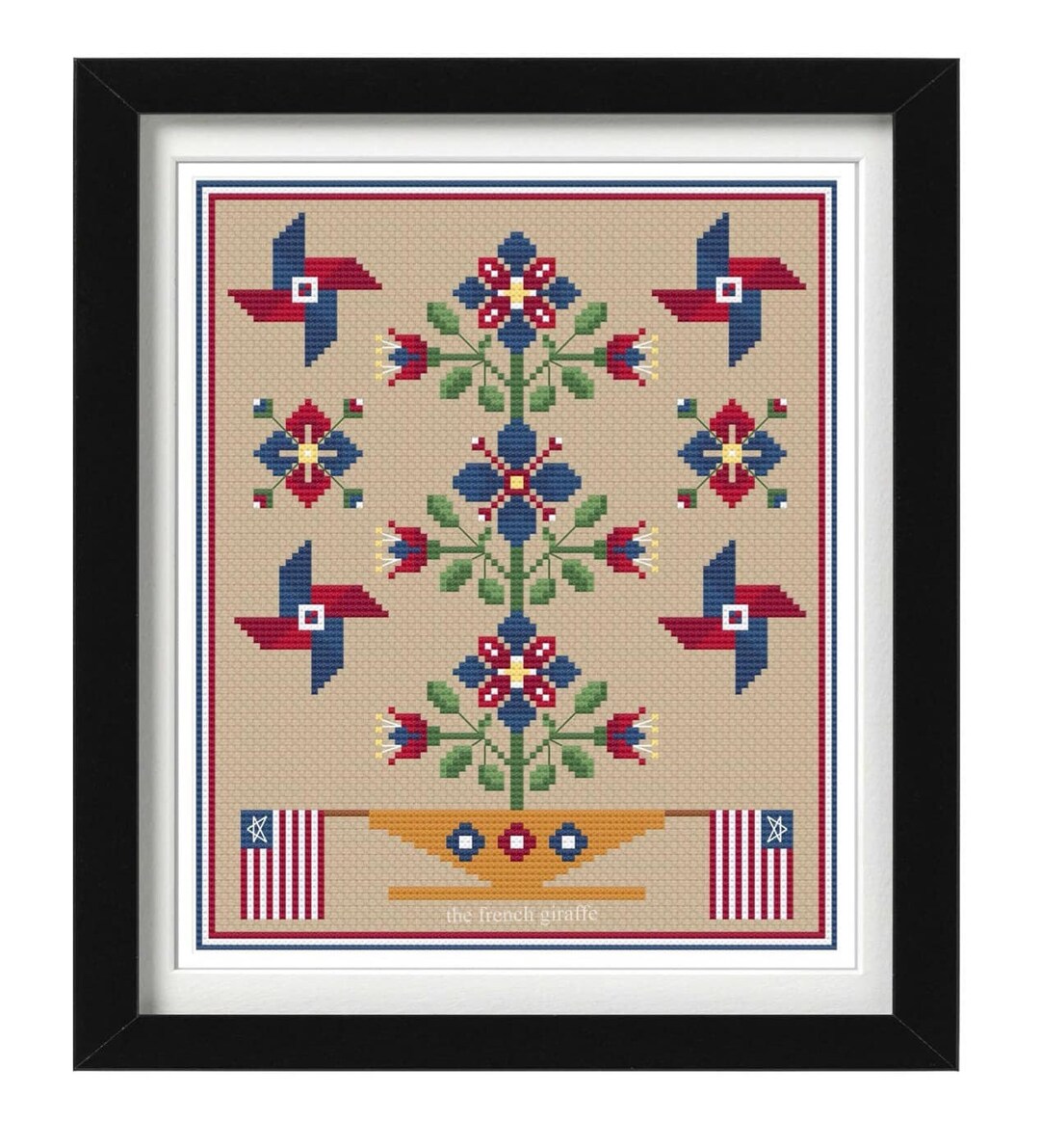 Red White and Blue Bouquet, Pinwheels America Crossstitch 4th of July ...
