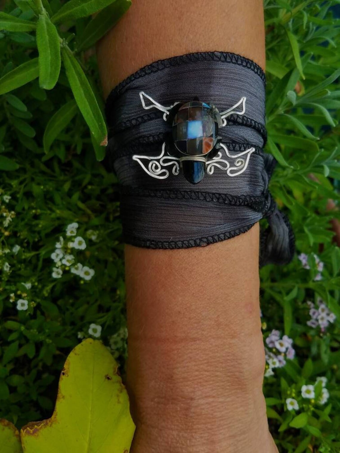 Mosaic Opal & Obsidian Turtle Pendant Bracelet Hybrid | Sterling Silver ...