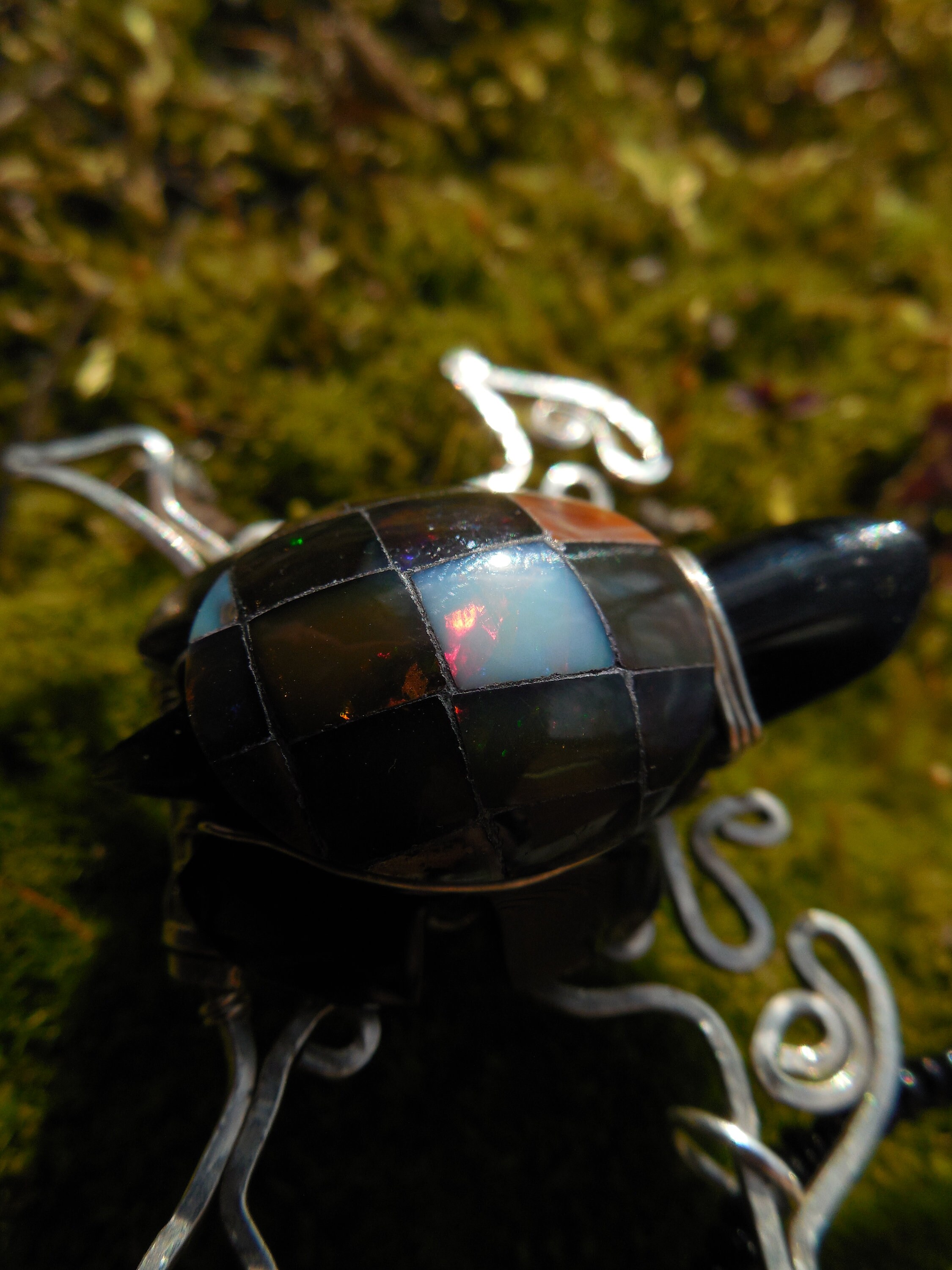 Mosaic Opal & Obsidian Turtle Pendant Bracelet Hybrid | Sterling Silver ...