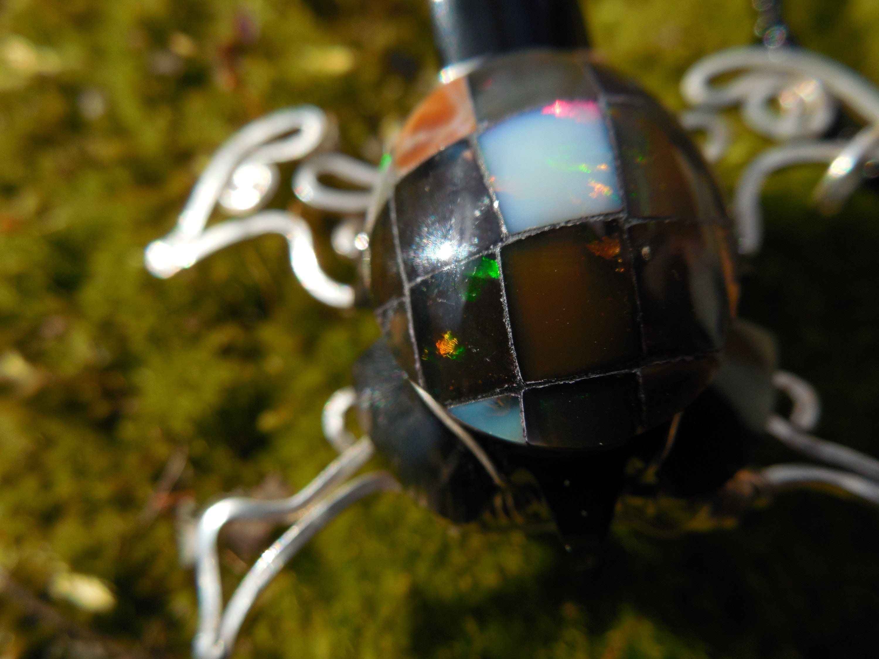 Mosaic Opal & Obsidian Turtle Pendant Bracelet Hybrid | Sterling Silver ...