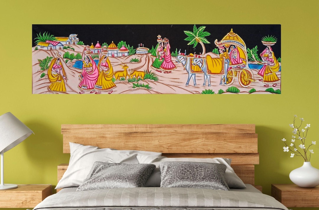 Traditional Indian Village-villagers Scenery Tapestry Work Fabric Wall ...
