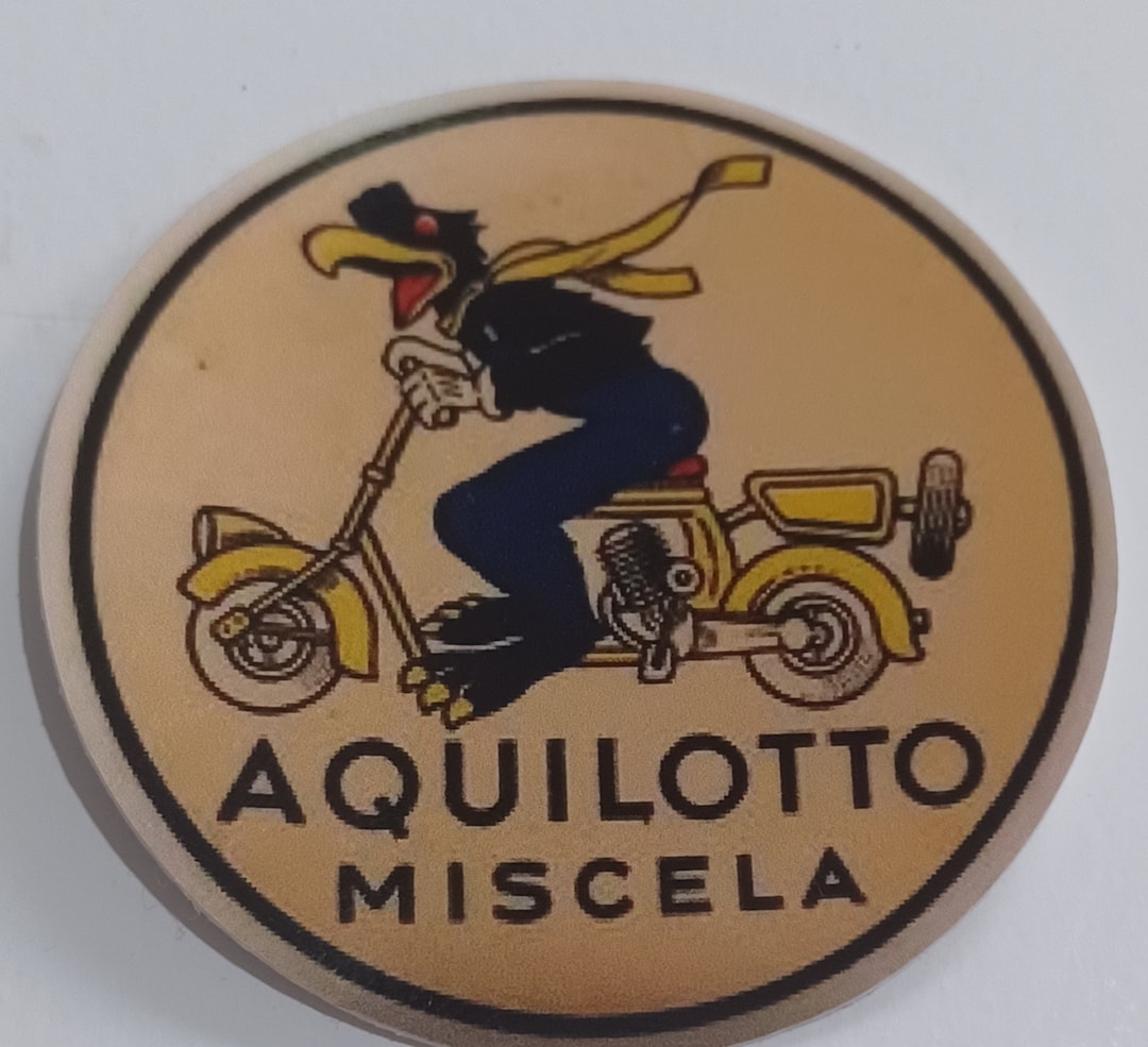 Aquilotto Miscela - Round Italian Scooter Oil Sticker of a Crow on a ...