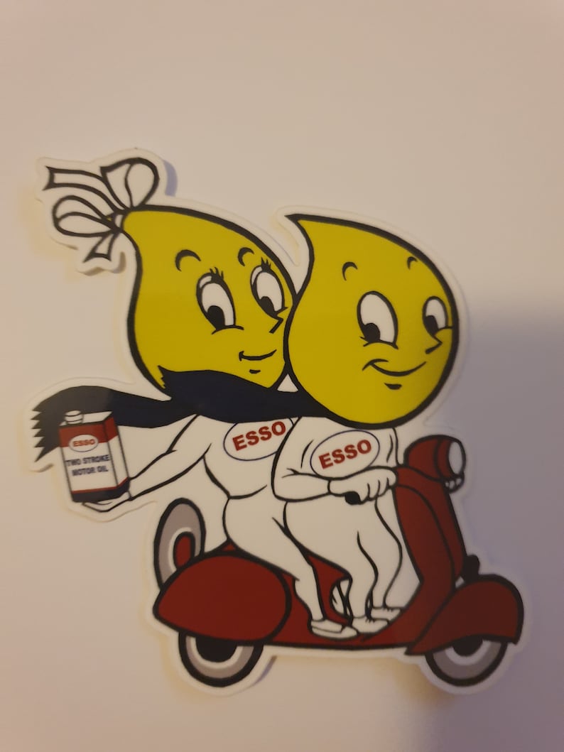 Retro Oil Drip Couple on Vespa Scooter Esso Oil Weatherproof Sticker ...