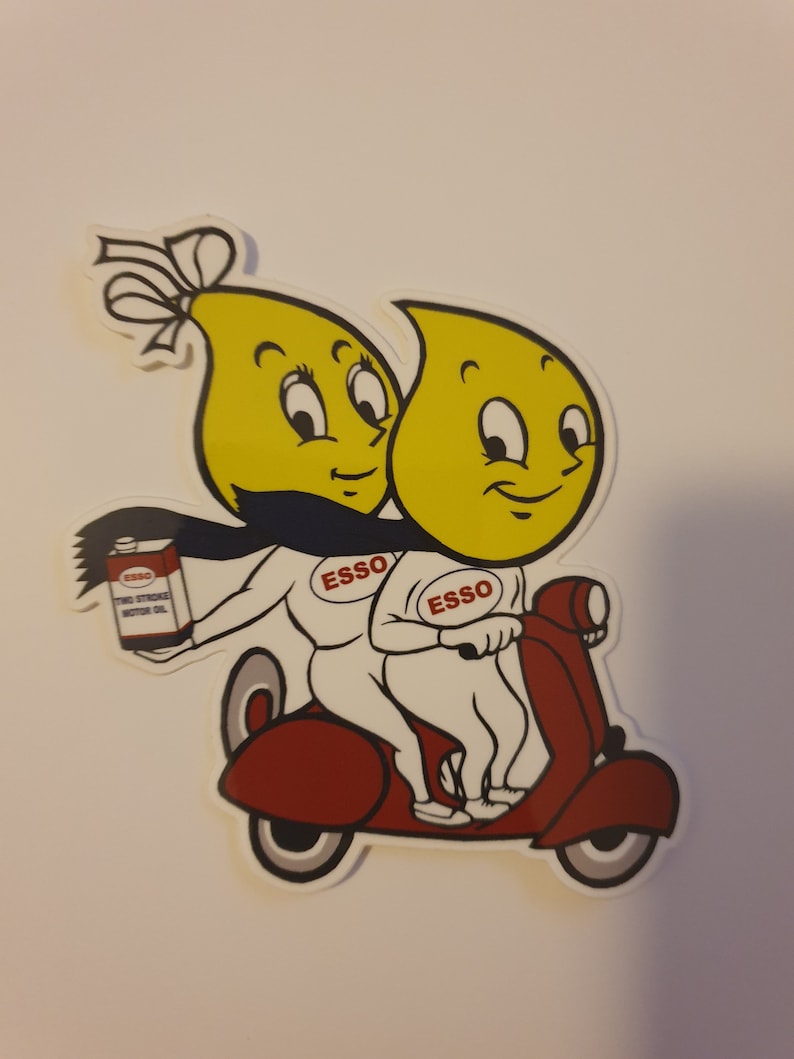 Retro Oil Drip Couple on Vespa Scooter Esso Oil Weatherproof Sticker ...