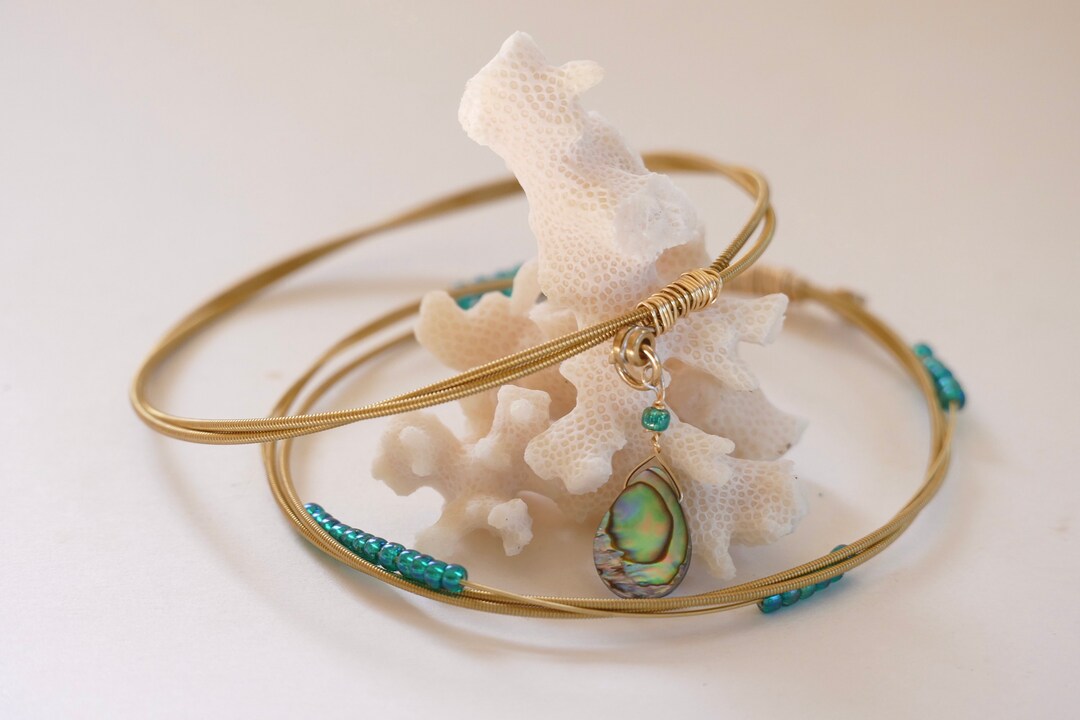 Guitar String Bracelet, Gold Bangles, Abalone Shell, Beach Jewelry ...
