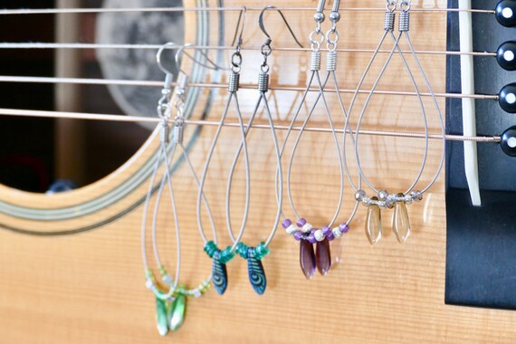 Guitar String Earrings Guitar String Jewelry Colorful Beaded - Etsy