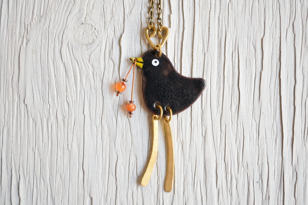 Throstle, Bird Necklace, Bird Pendant, Blackbird, Currant, Songbird ...