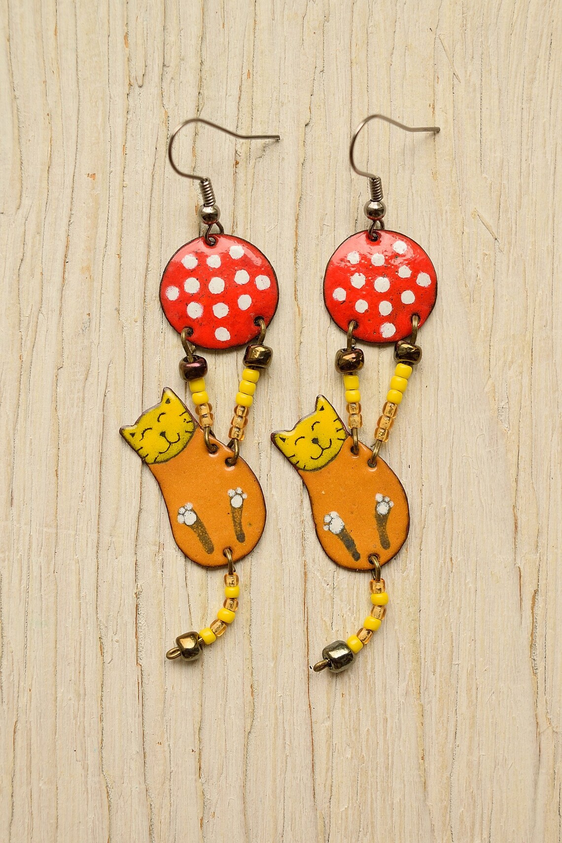 Enamel Earrings Cat Earrings Enamel Jewelry Polka Dots Cat - Etsy