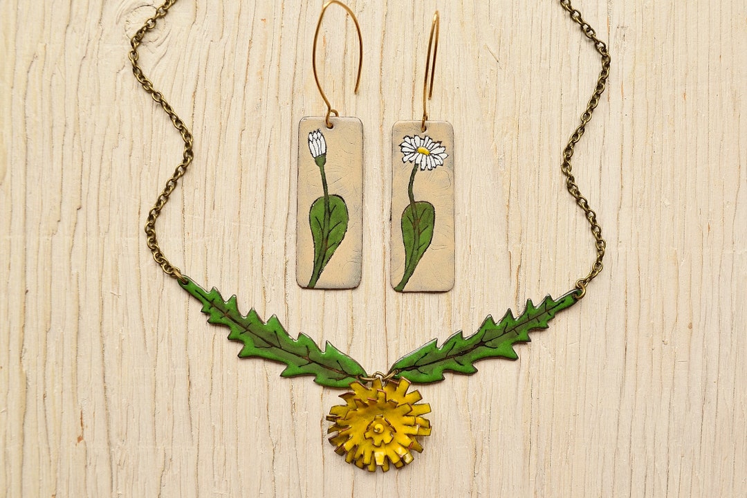 Dandelion Enamel Jewelry Set, Daisy Earrings, Wildflower Earrings and ...