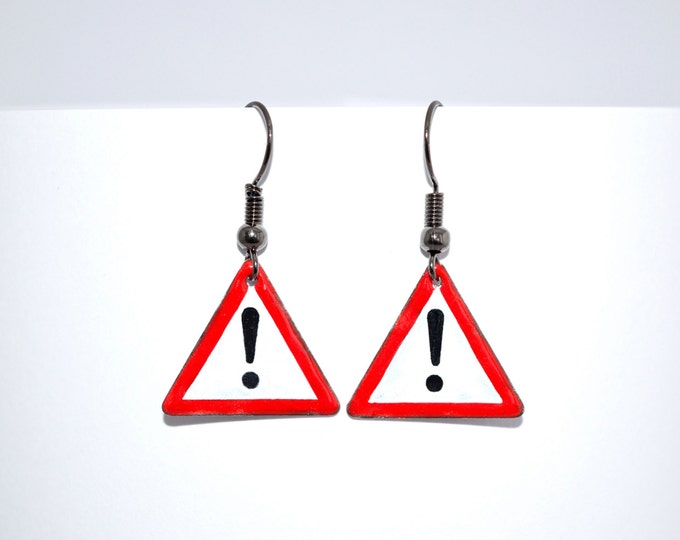 Danger, Enamel Earrings, Road Sign Earrings, Road Sign Jewelry, Traffic ...