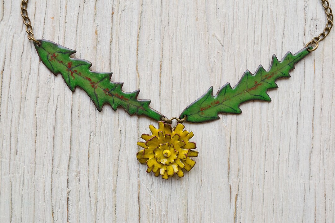 Dandelion Enamel Necklace, Wildflower Necklace, Enamel Necklace, Meadow ...