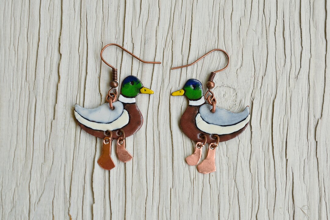 Duck Jewelry, Enamel Earrings, Mallard, Duck Earrings, Duck, Enamel ...