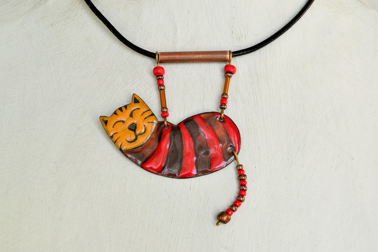 Enamel Pendant Enamel Necklace Cat Necklace Cat Shaped | Etsy