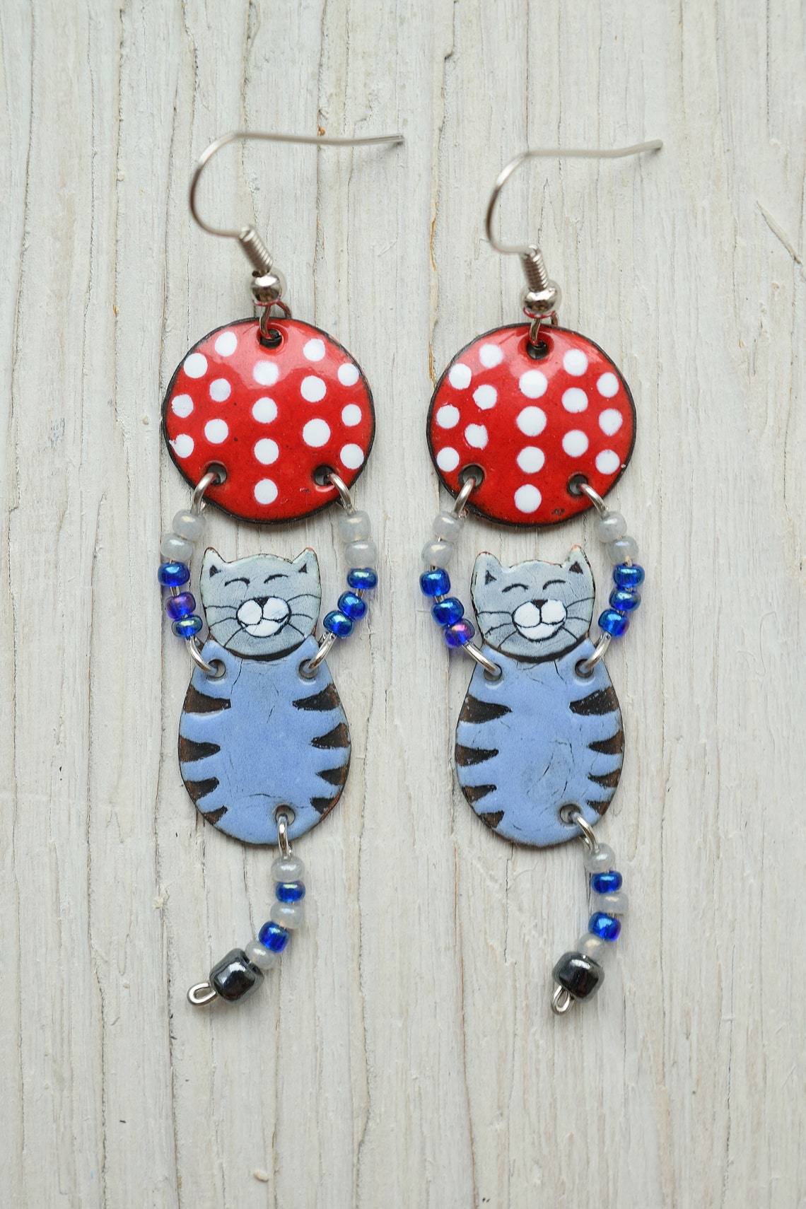 Enamel Earrings Cat Earrings Enamel Jewelry Cat Jewelry | Etsy