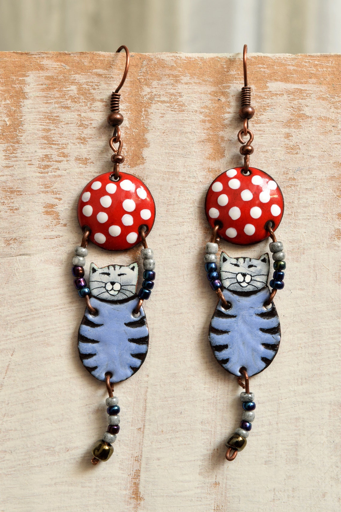 Enamel Earrings Cat Earrings Enamel Jewelry Cat Jewelry | Etsy