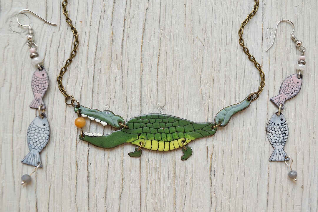 Crocodile Fish Enamel Jewelry Set, Alligator, Croc, Crocodile and Fish ...