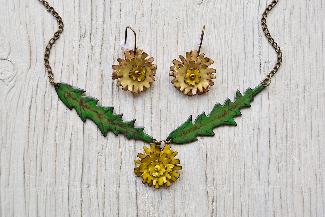 Dandelion Enamel Jewelry Set, Wildflower Jewelry, Enamel Jewelry Set ...