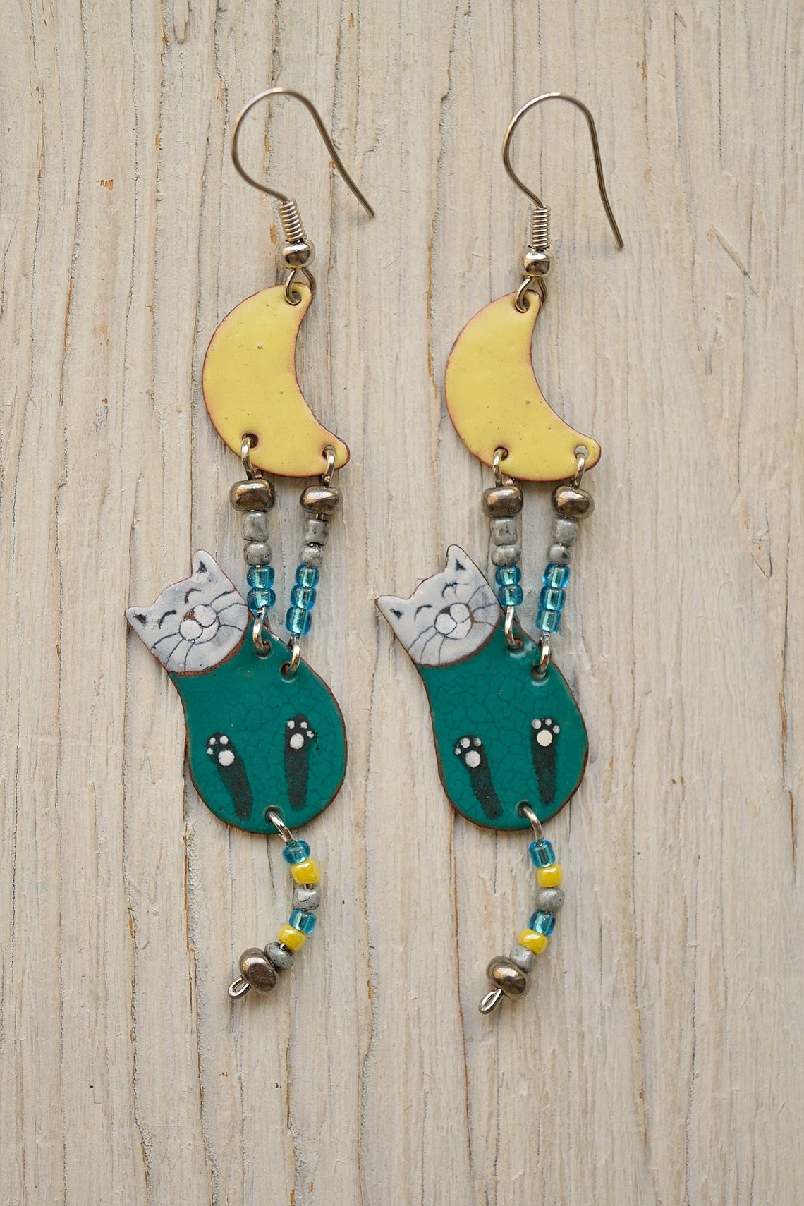 Enamel Earrings Cat Earrings Enamel Jewelry Cat Jewelry - Etsy