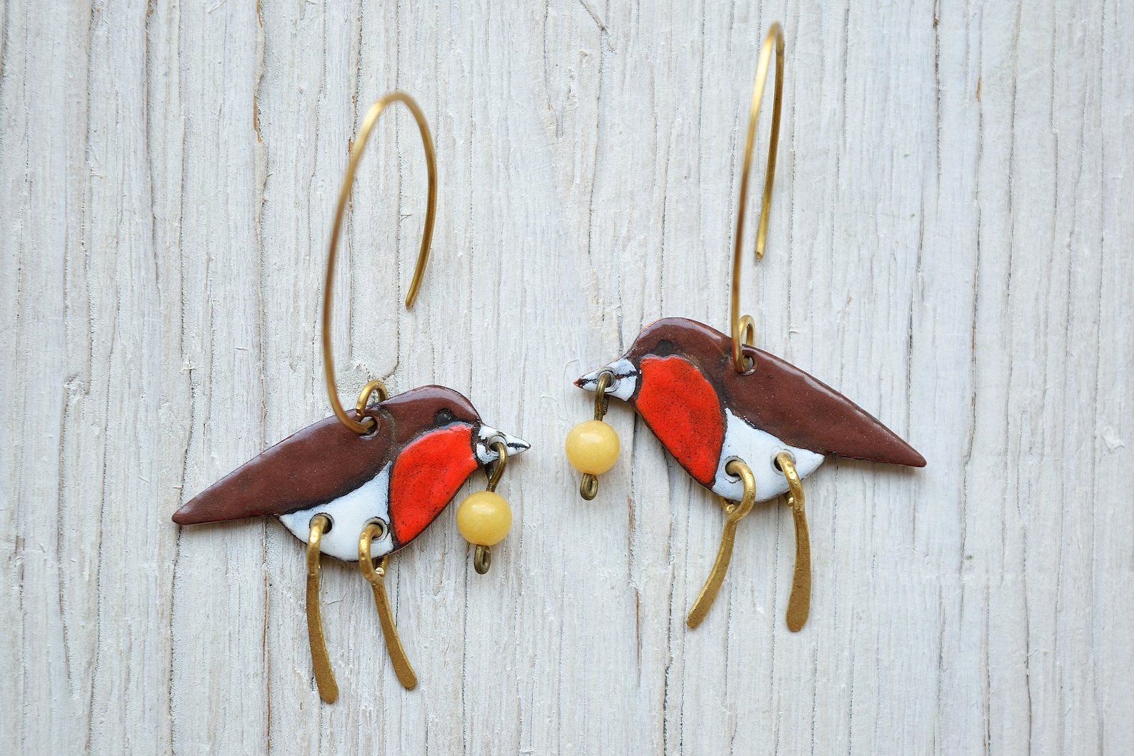 Robin Enamel Earrings Bird Earrings Songbird Earrings - Etsy