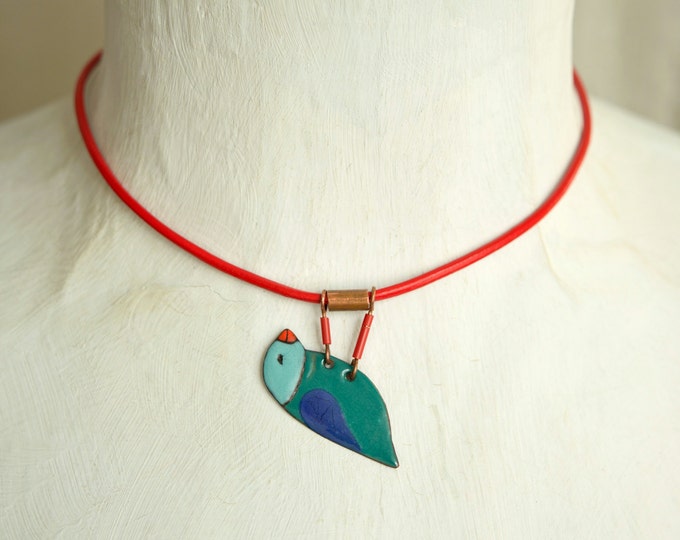 Blue Bird, Enamel Pendant, Enamel Necklace, Enamel Jewelry, Bird ...