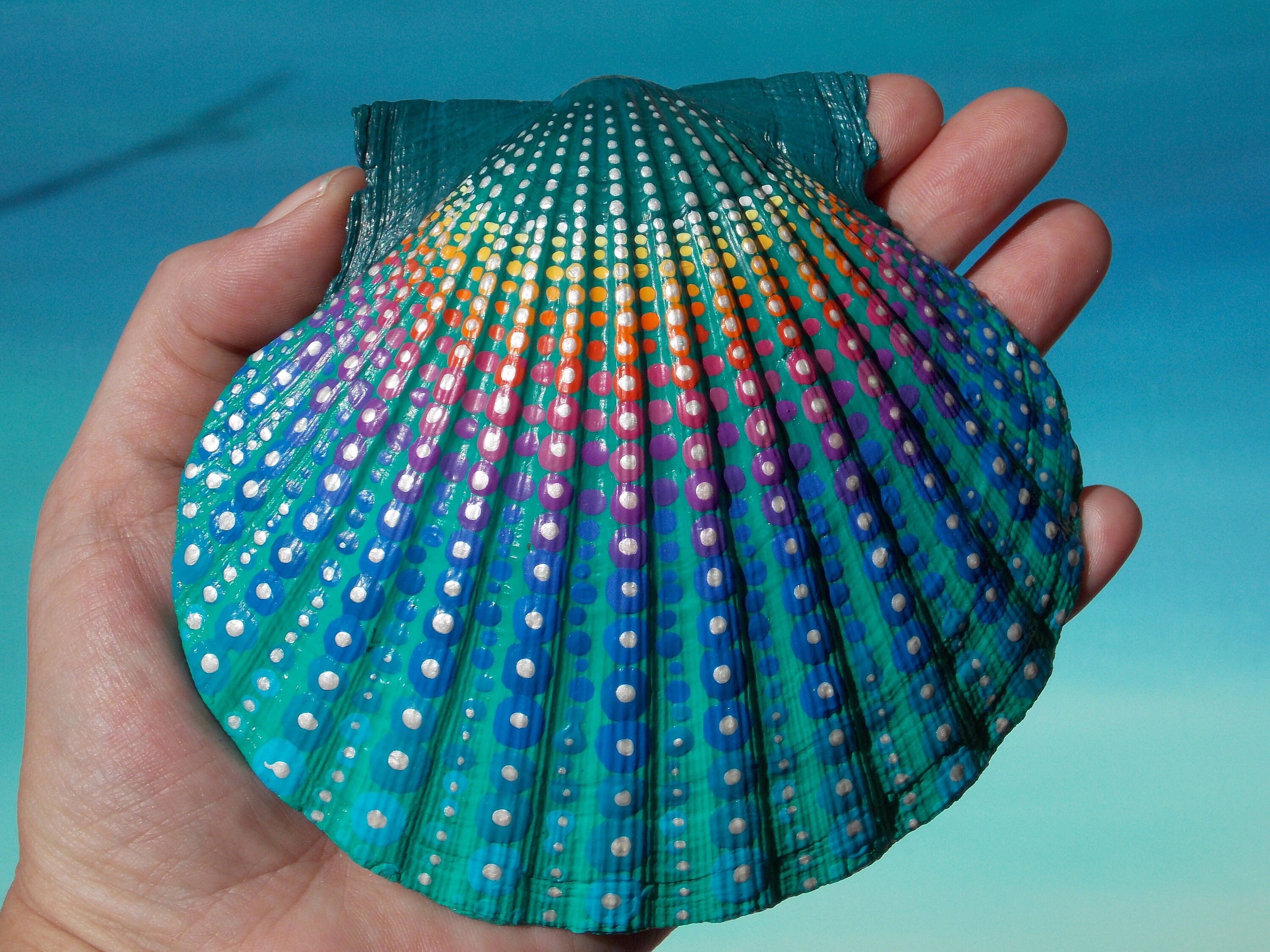 Large Painted Seashell Coastal Decor Mermaid Treasure Dot | Etsy