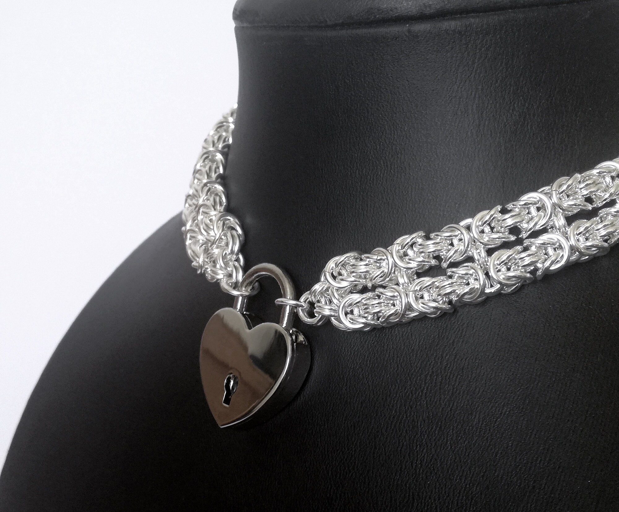 Sterling Silver Byzantine Chainmail Day Collar With Lockable Heart - Etsy