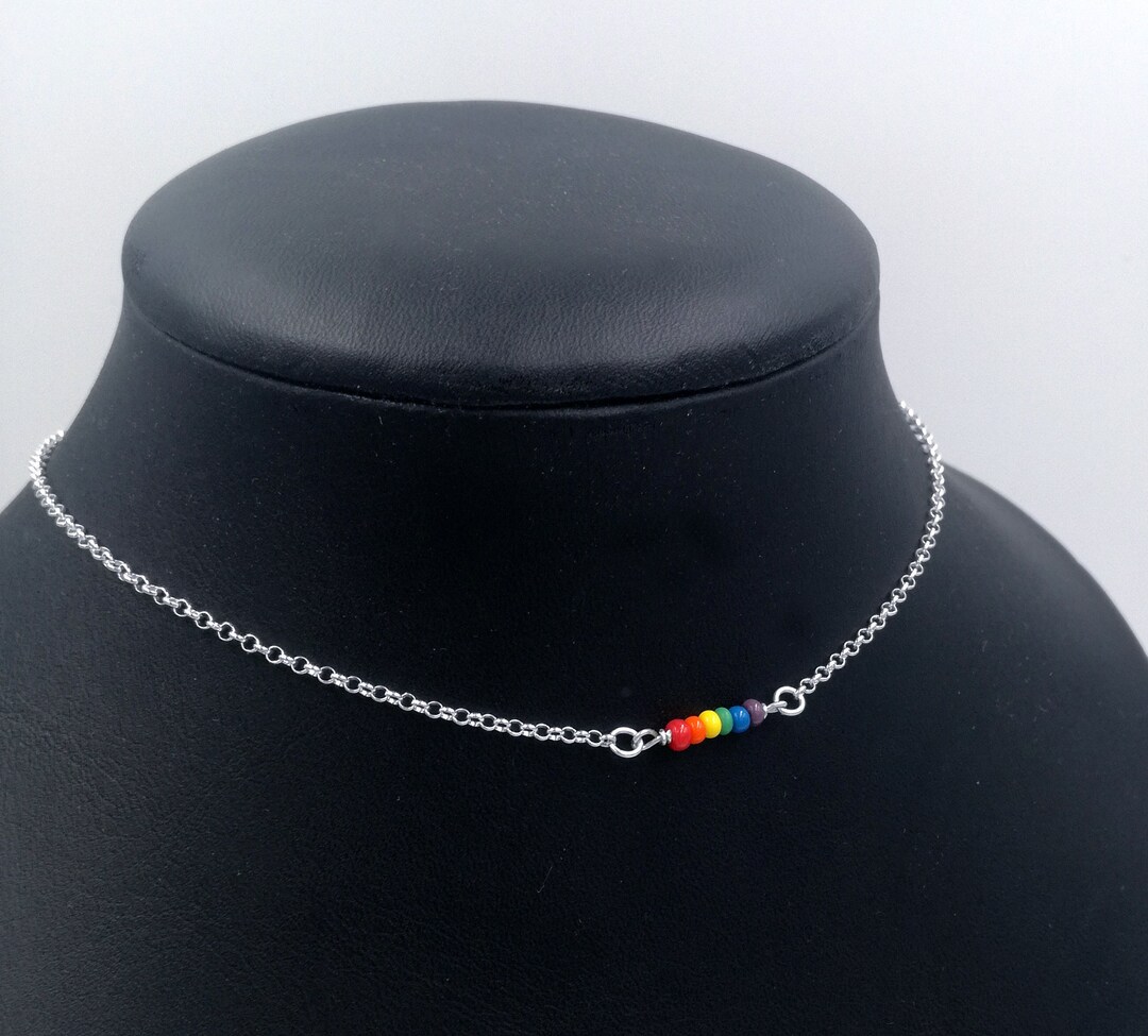 Sterling Silver Pride Flag Choker: Discreet LGBTQ Beaded Necklace - Etsy