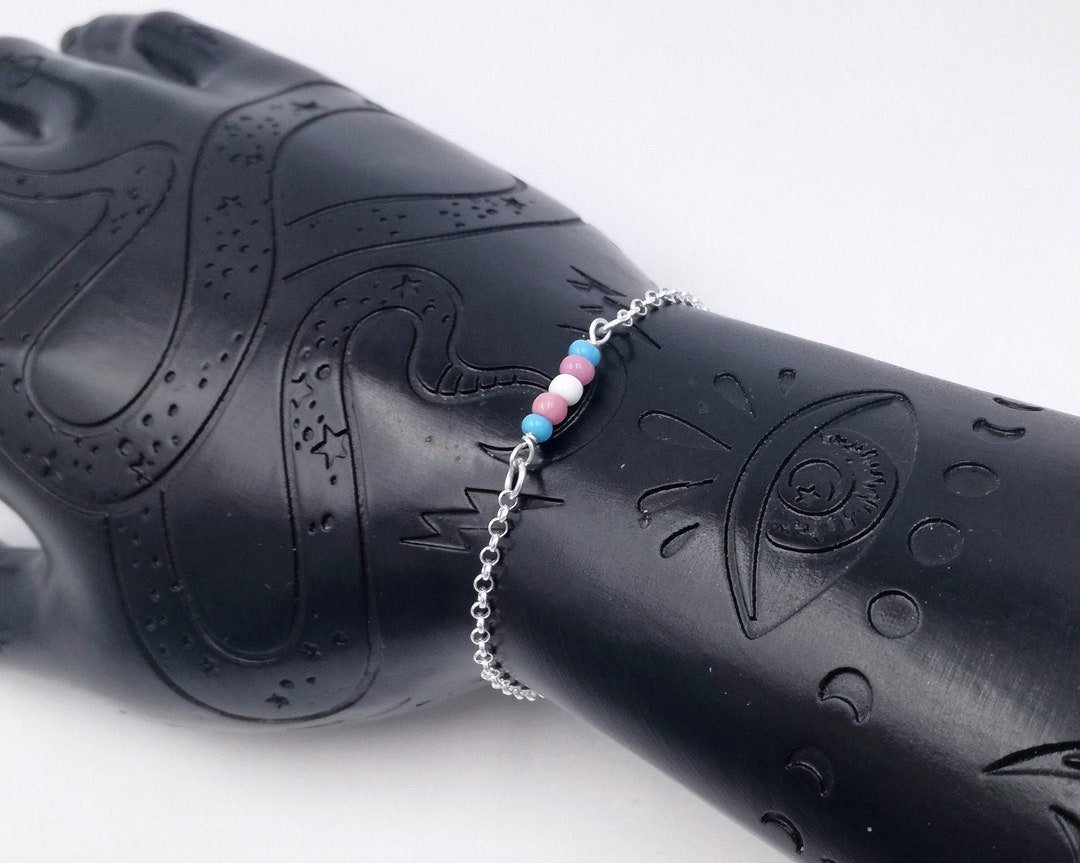 Trans Pride Flag Bracelet. LGBTQ Jewellery. Beaded Sterling Silver ...