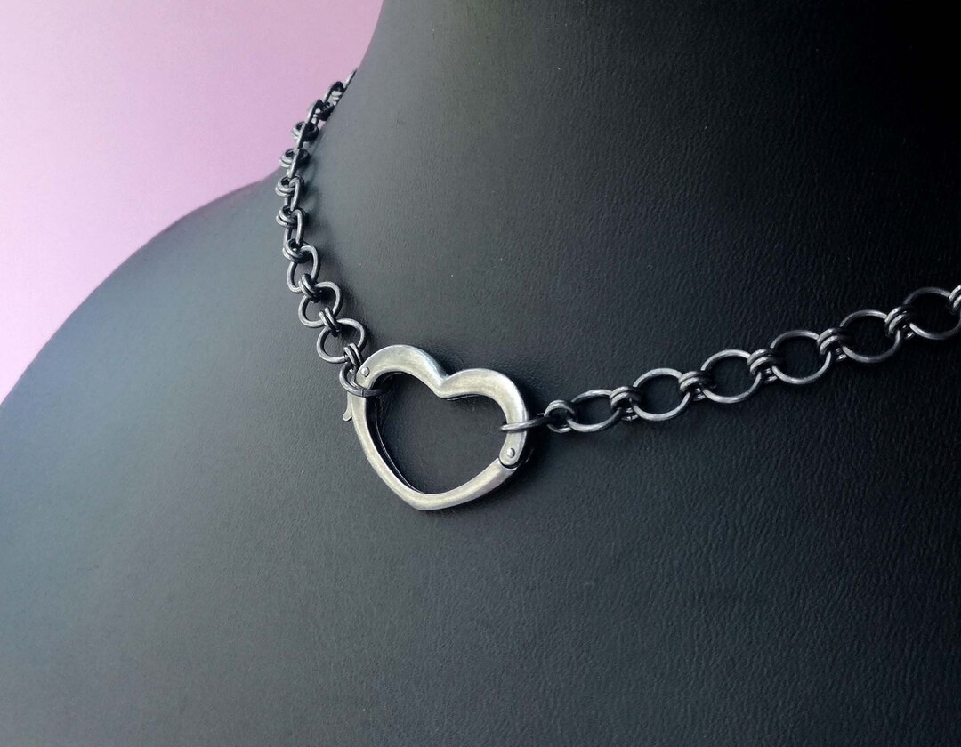 Discreet Heart Sub Day Collar, Black Sterling Silver Chain Link ...