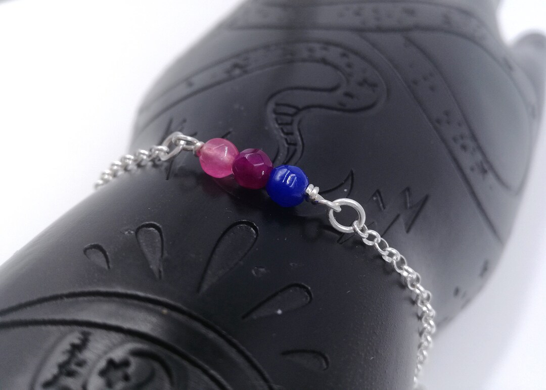 Bisexual Pride Flag Crystal Bracelet. LGBTQ Jewellery. Beaded Sterling ...