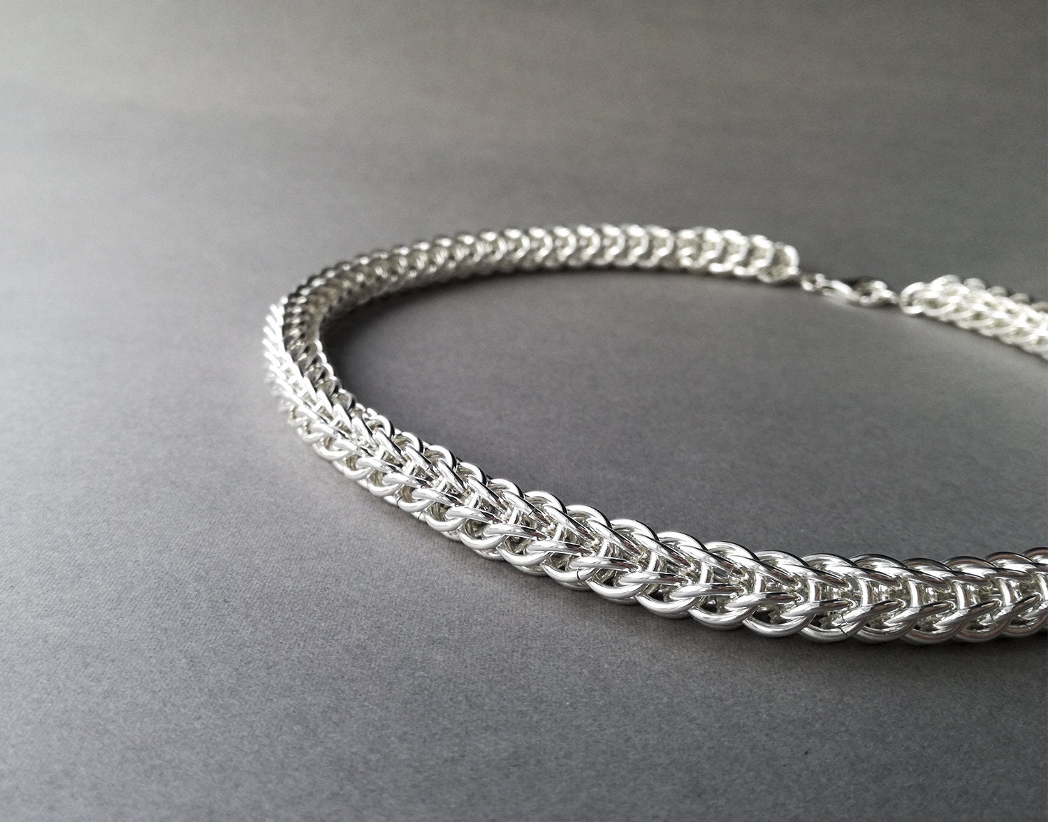 Chunky Sterling Silver Foxtail Chainmail Necklace, Unisex Viking ...