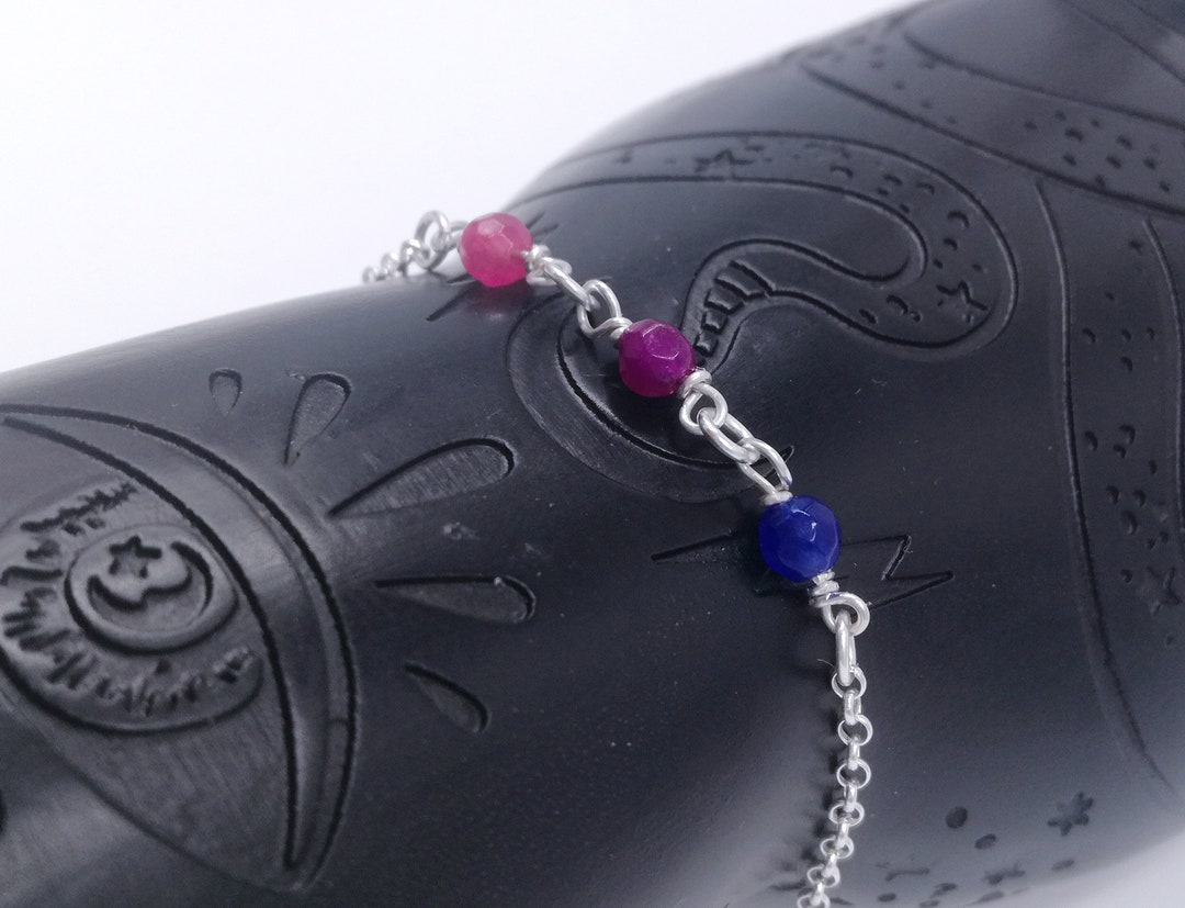 Bisexual Pride Flag Sterling Silver Bracelet - Beaded LGBTQ Jewelry - Etsy