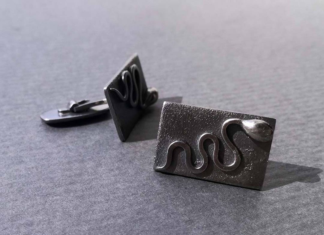 Oxidized Black Sterling Silver Snake Cufflinks, Gothic Groom ...