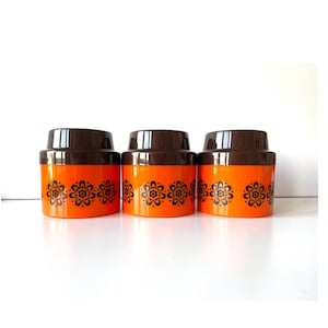 Set 3 Vintage Orange Plastic Container, Mid Century Geometric Design ...