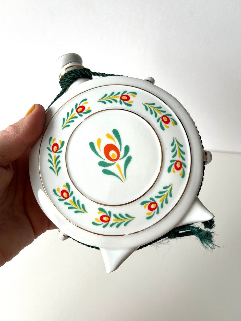 Vintage Hollohaza Porcelain Bottle Flask, Traditional Folk Flowers ...