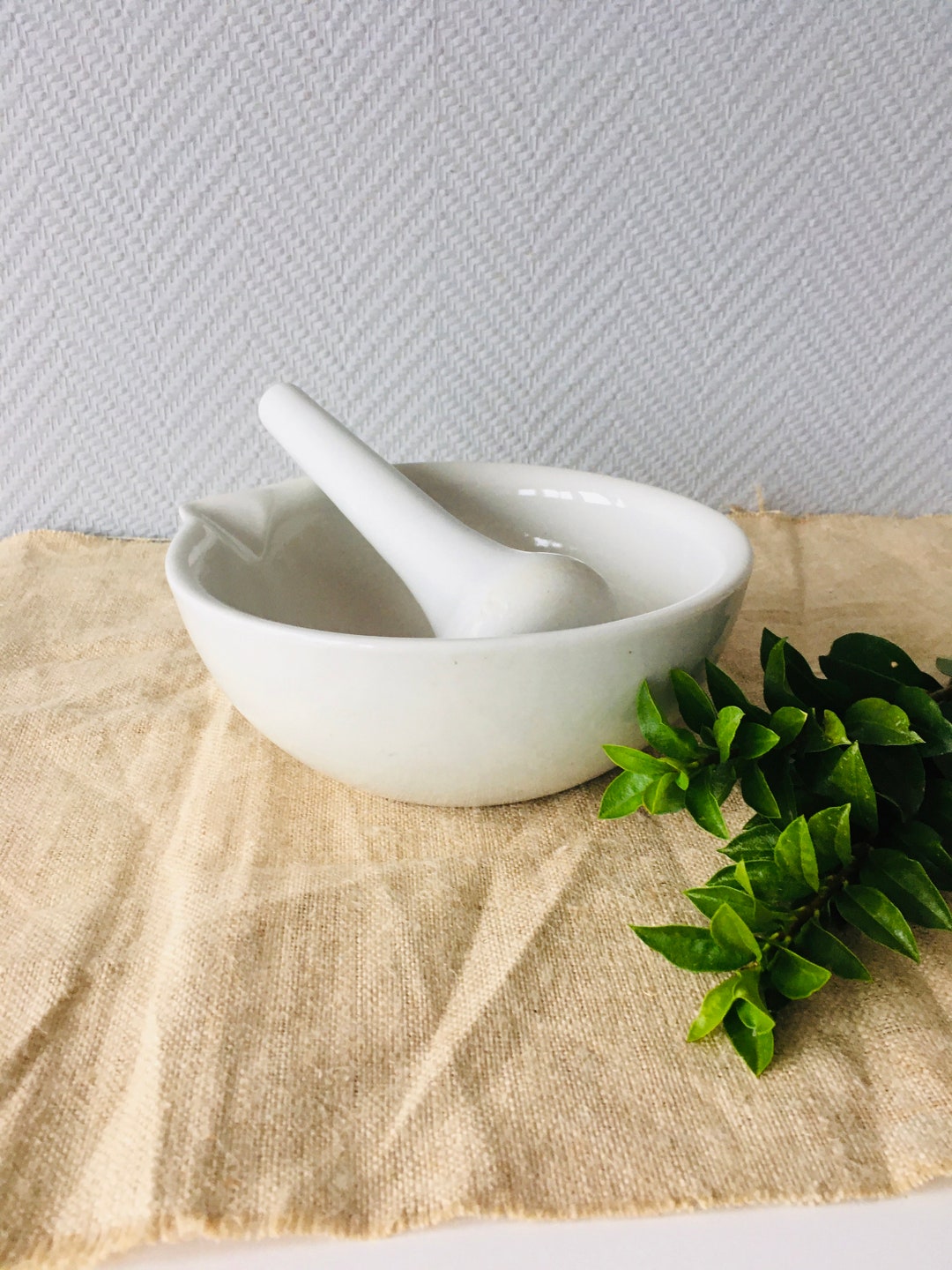 Antique Pharmacy Mortar and Pestle, Herb Grinder, French Porcelain ...