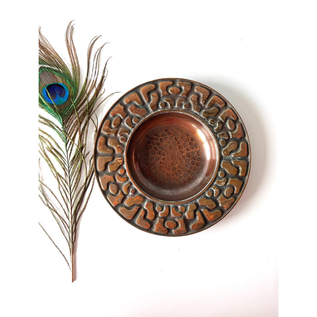 Vintage Rustic Midcentury Embossed Copper Wall Plate, Vintage Brass ...