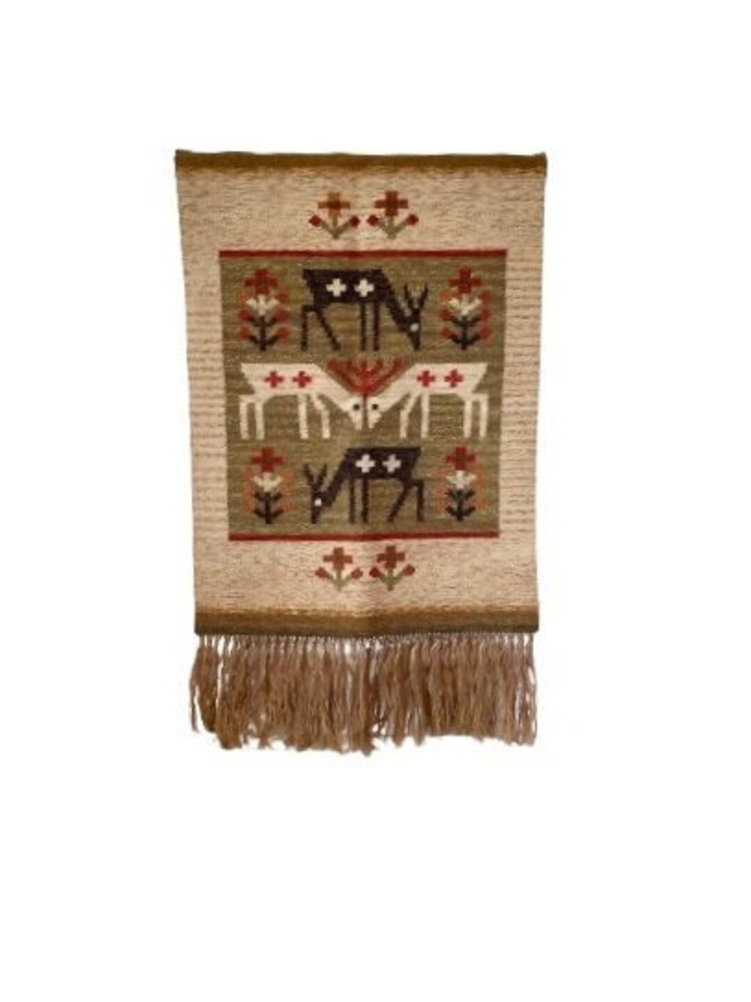 Vintage Wool Hand Woven Wall Hanging Tapestry, Scandinavian Mid Century ...