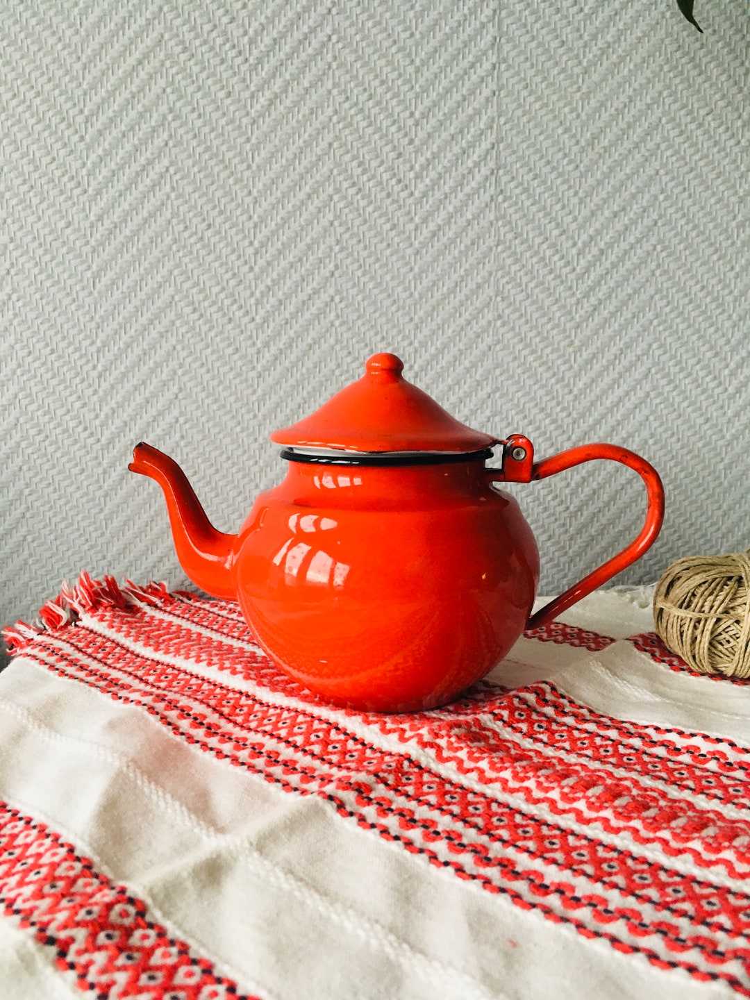 Retro Vintage Red Enamel Coffee Pot, Made in 1980s, Kitchenware ...