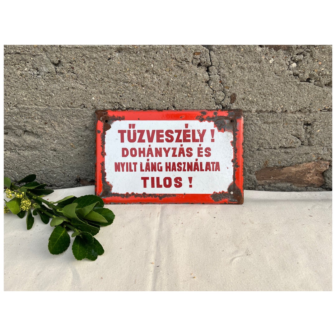 Enamel Iron Wall Fire Hazard Sign, Vintage Rustic Enamelled Danger ...