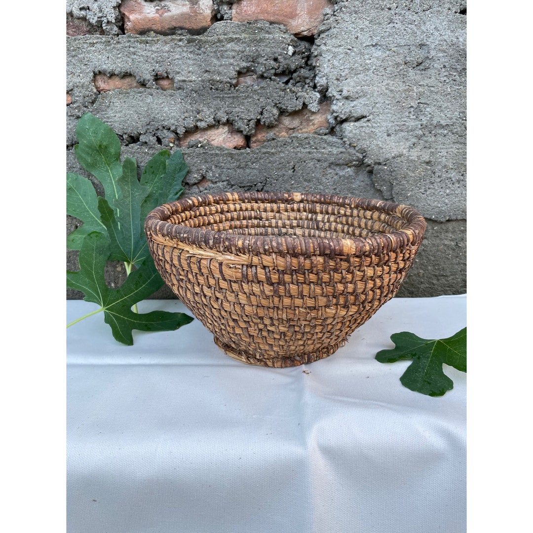Antique Rye Coiled Straw Basket, Old Antique Grass Rye Vasket, Vintage ...