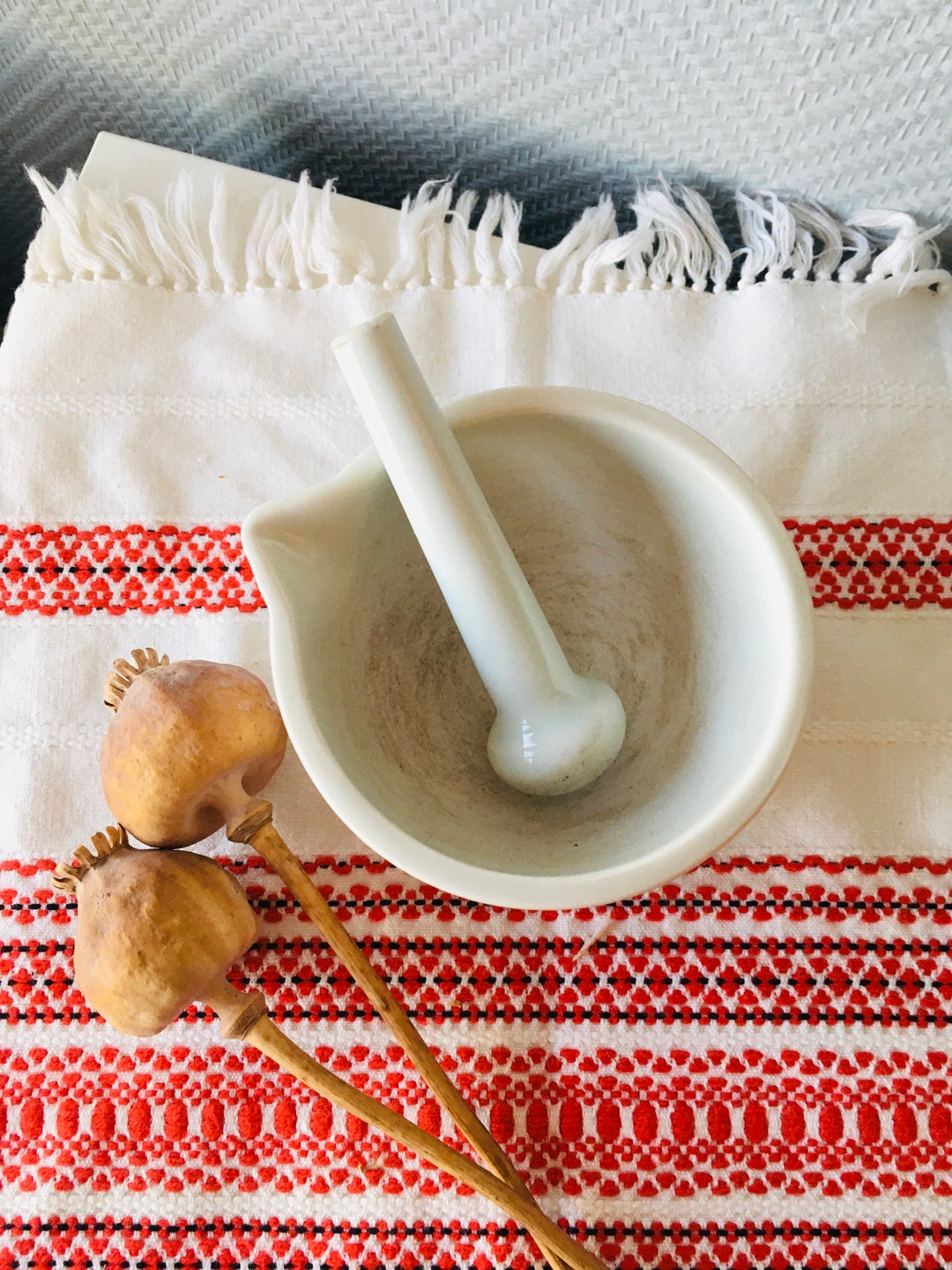 Antique Pharmacy Mortar and Pestle, Herb Grinder, French Porcelain ...