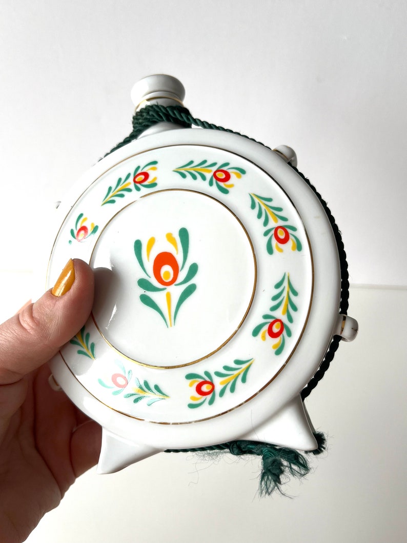 Vintage Hollohaza Porcelain Bottle Flask, Traditional Folk Flowers ...