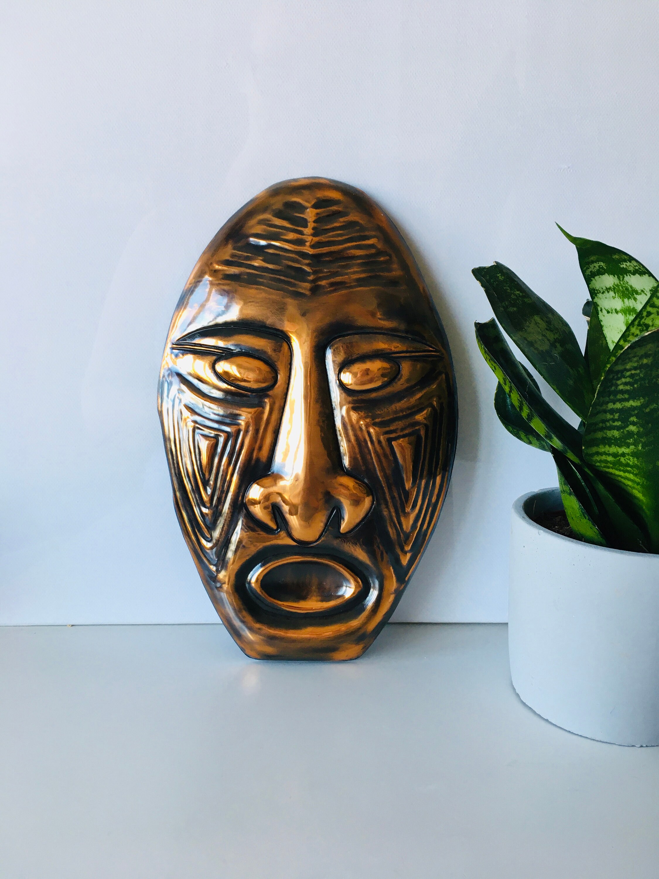 Vintage Copper Tribal Mask, Retro Embossed Traditional Copper Mask ...