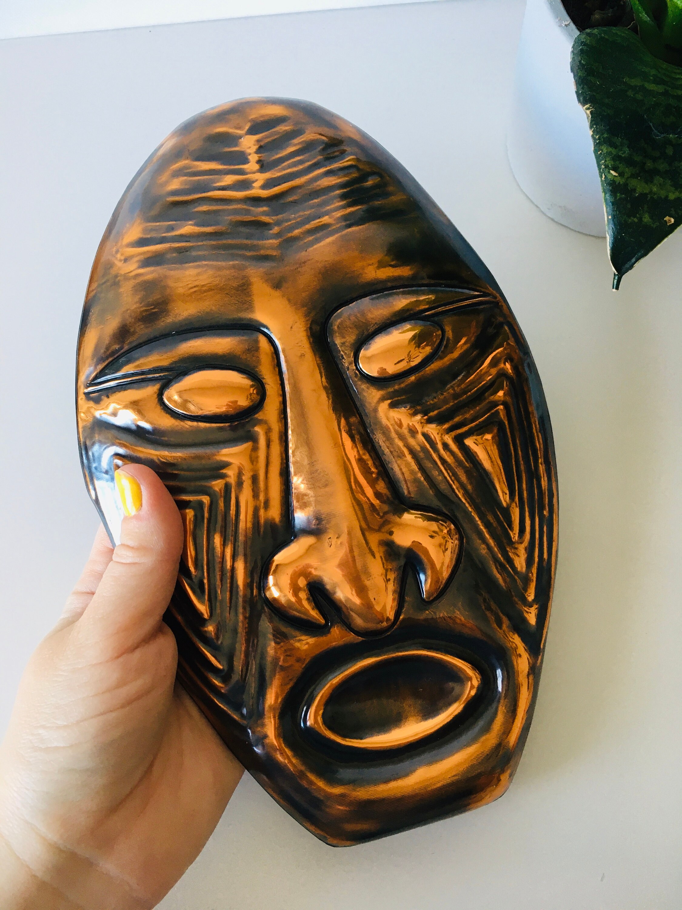 Vintage Copper Tribal Mask Retro Embossed Traditional Copper | Etsy