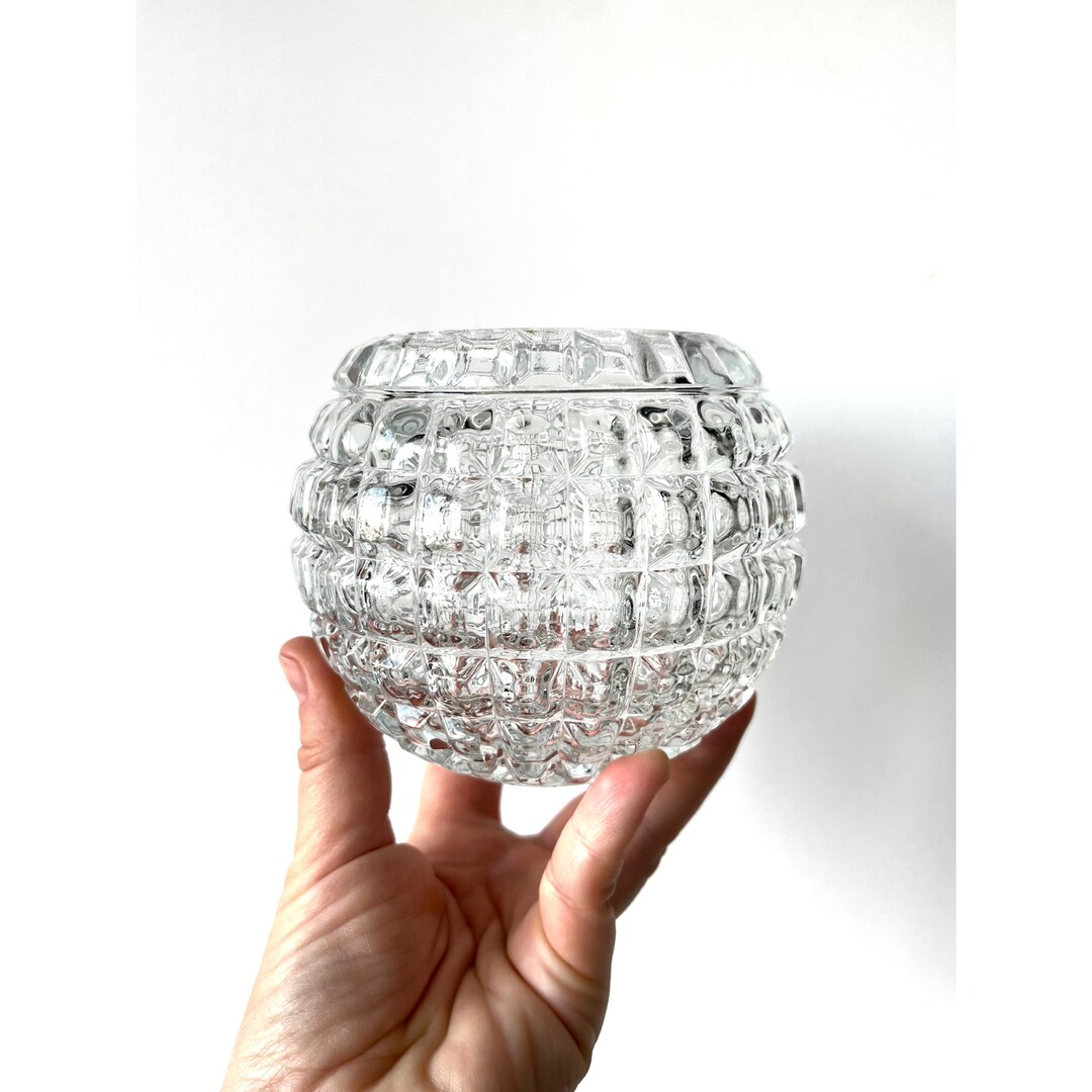 Vintage Checkered Clear Glass Vase, Narrow Glass Vase, Checkered ...