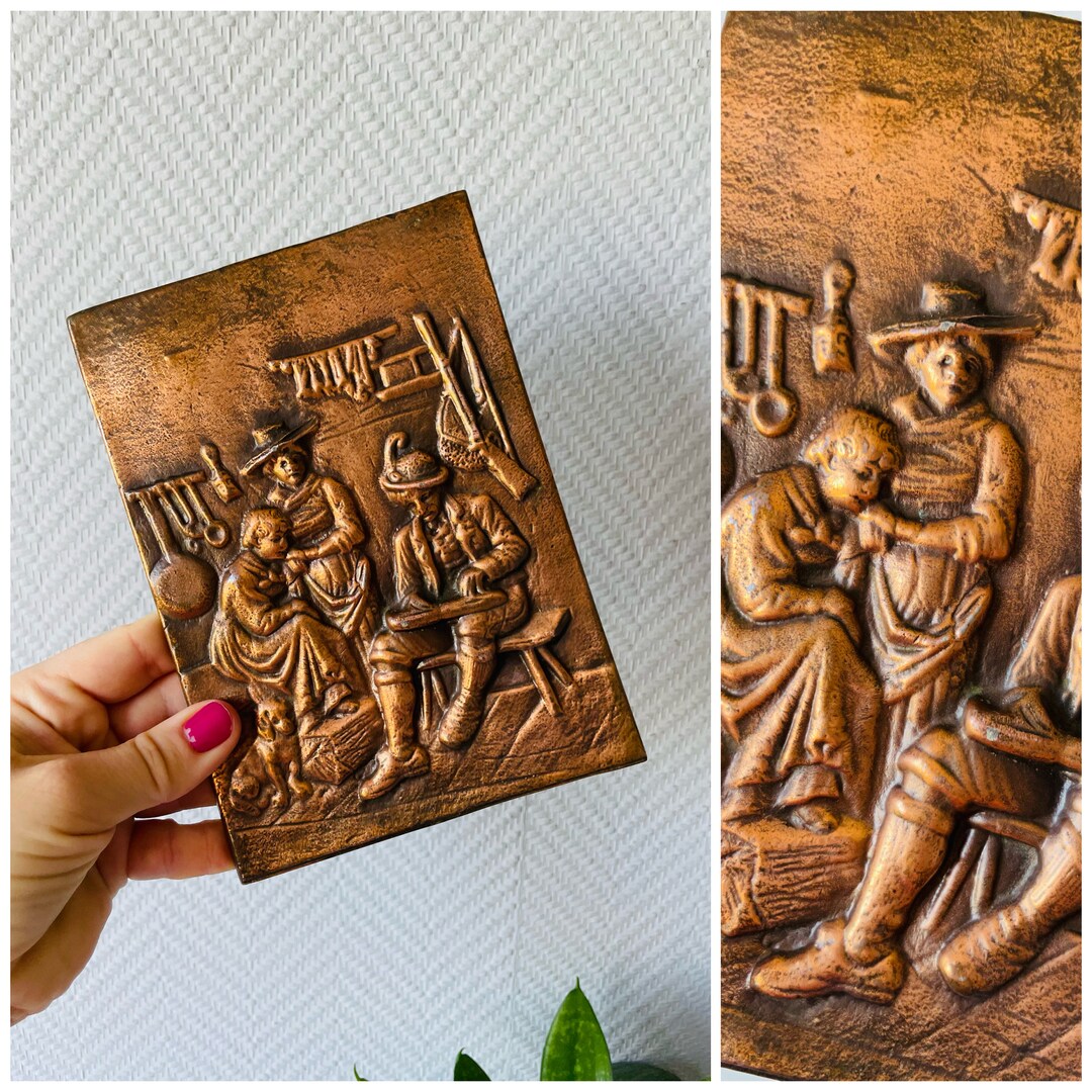 Vintage Rustic Midcentury Embossed Copper Wall Plaque, Vintage Brass ...