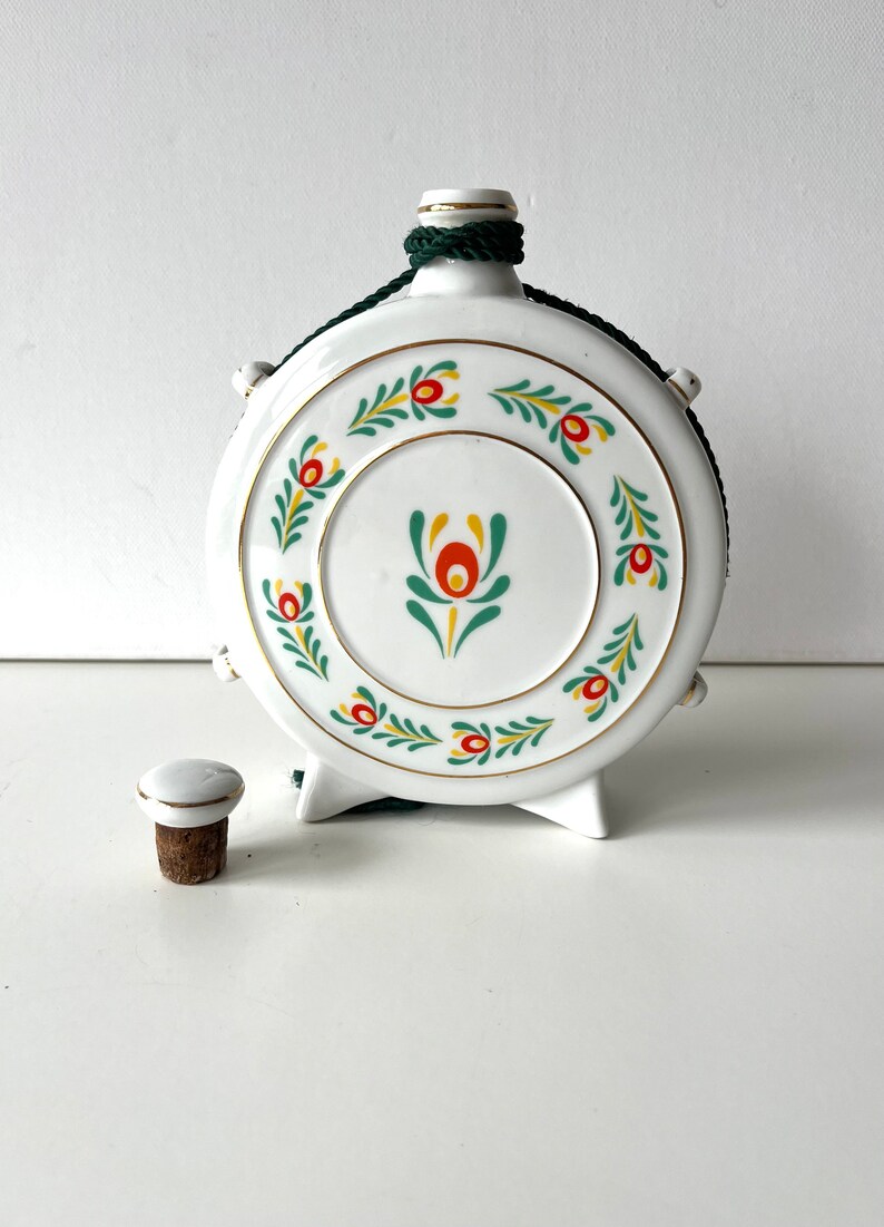 Vintage Hollohaza Porcelain Bottle Flask, Traditional Folk Flowers ...